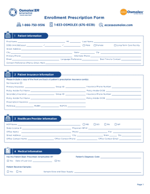 Fillable Online Enrollment Prescription Form - Osmolex ER Fax Email Print - pdfFiller