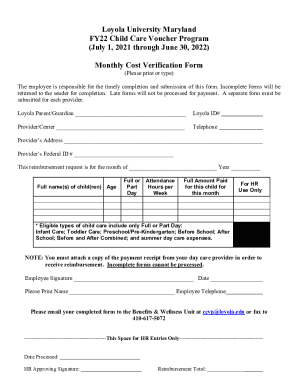 Fillable Online Child Care Voucher Program Monthly Cost Verification ...