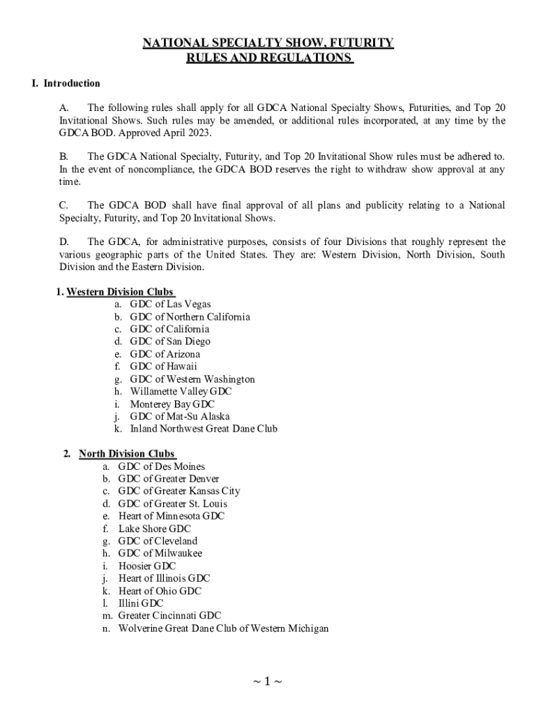 Fillable Online 1NATIONAL SPECIALTY SHOW, FUTURITY RULES ... Fax Email Print - pdfFiller