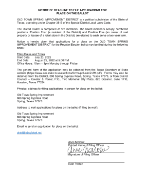 Fillable Online Notice of Deadline to File Applications for Place on ...