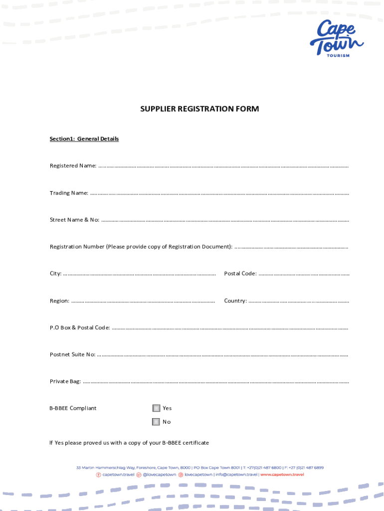 Fillable Online SUPPLIER REGISTRATION FORM - PDF Free Download Fax ...