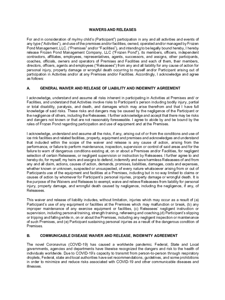 Fillable Online Waiver and Release of Liability Sample Clauses Fax ...