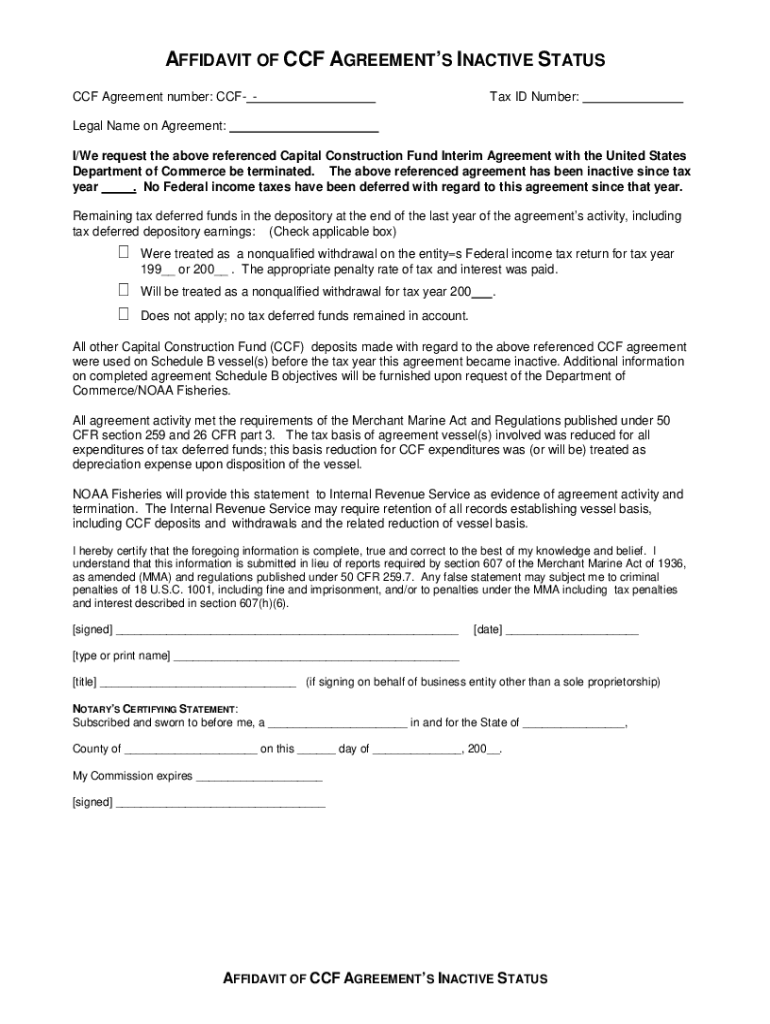 Fillable Online AFFIDAVIT OF CCF AGREEMENT'S INACTIVE STATUS Fax Email ...