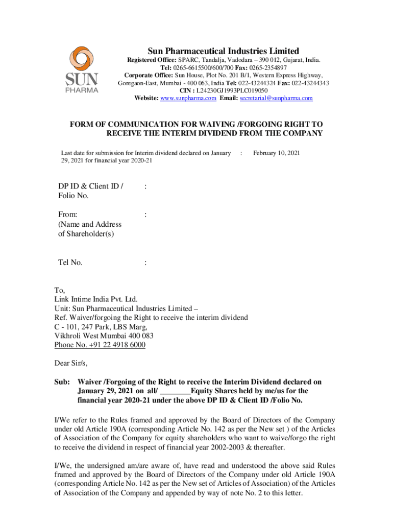 Fillable Online Interim-Dividend-Waiver-Form2020-21-1. ... Fax Email ...