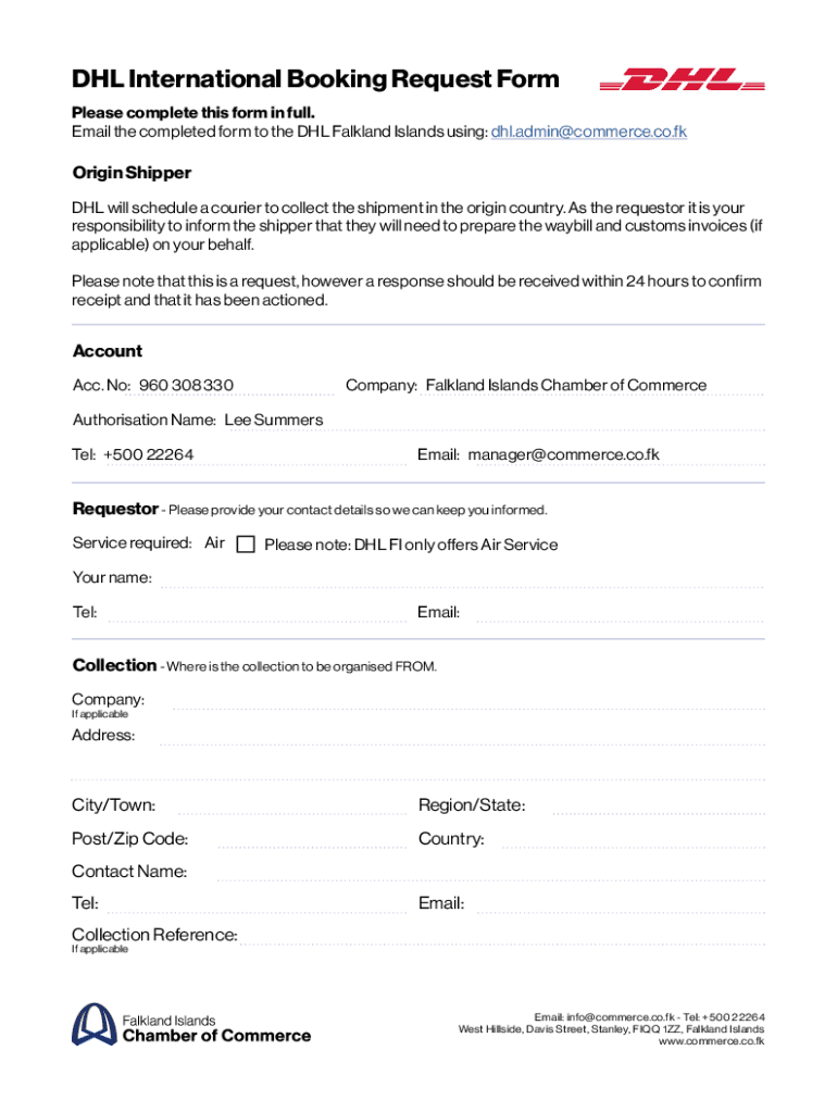 Fillable Online DHL International Booking Request Form Fax Email Print - pdfFiller