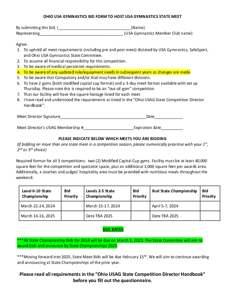 Fillable Online State Championships Host Bid Form Fax Email Print ...