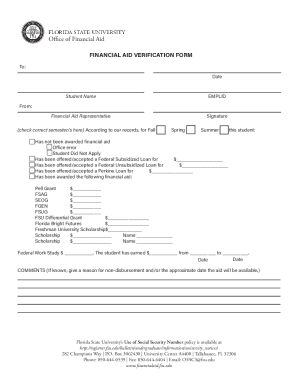 Fillable Online financialaid fsu FINANCIAL AID VERIFICATION FORM Fax ...