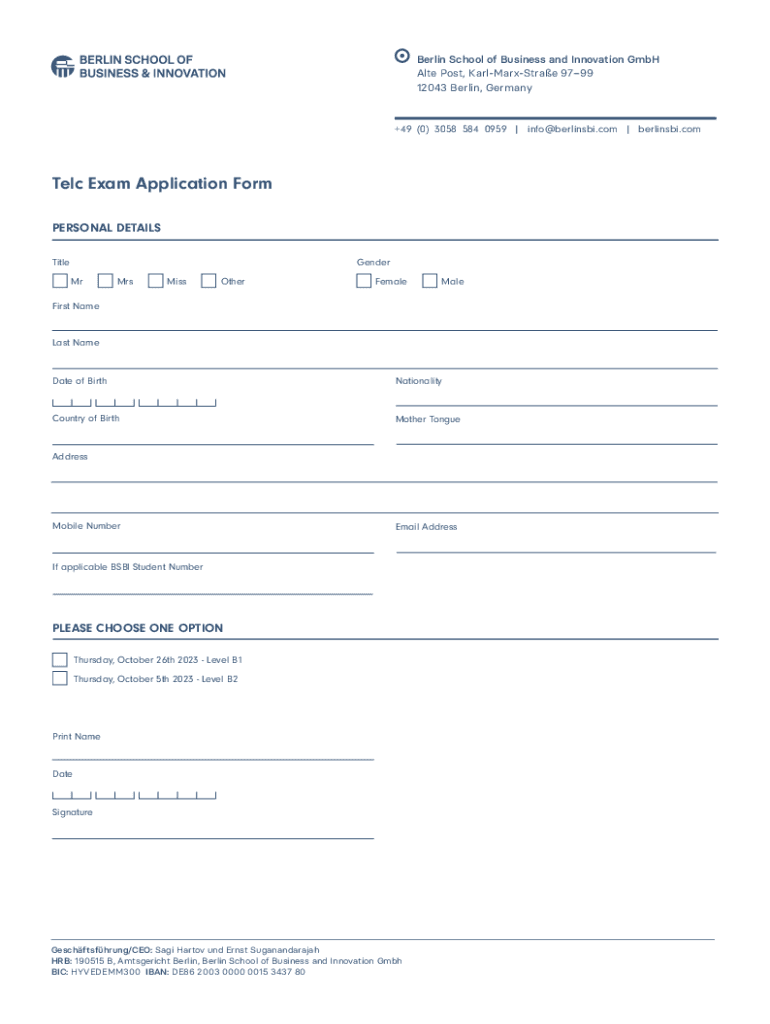 Fillable Online Telc Exam Application Form Fax Email Print - pdfFiller