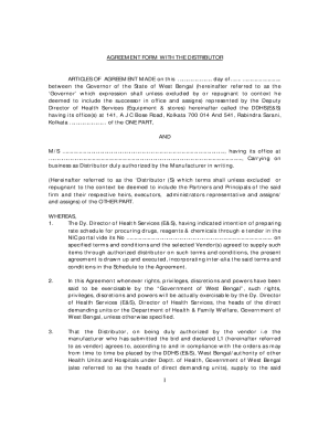 Fillable Online 1 AGREEMENT FORM ARTICLES of Agreement made on ... Fax ...
