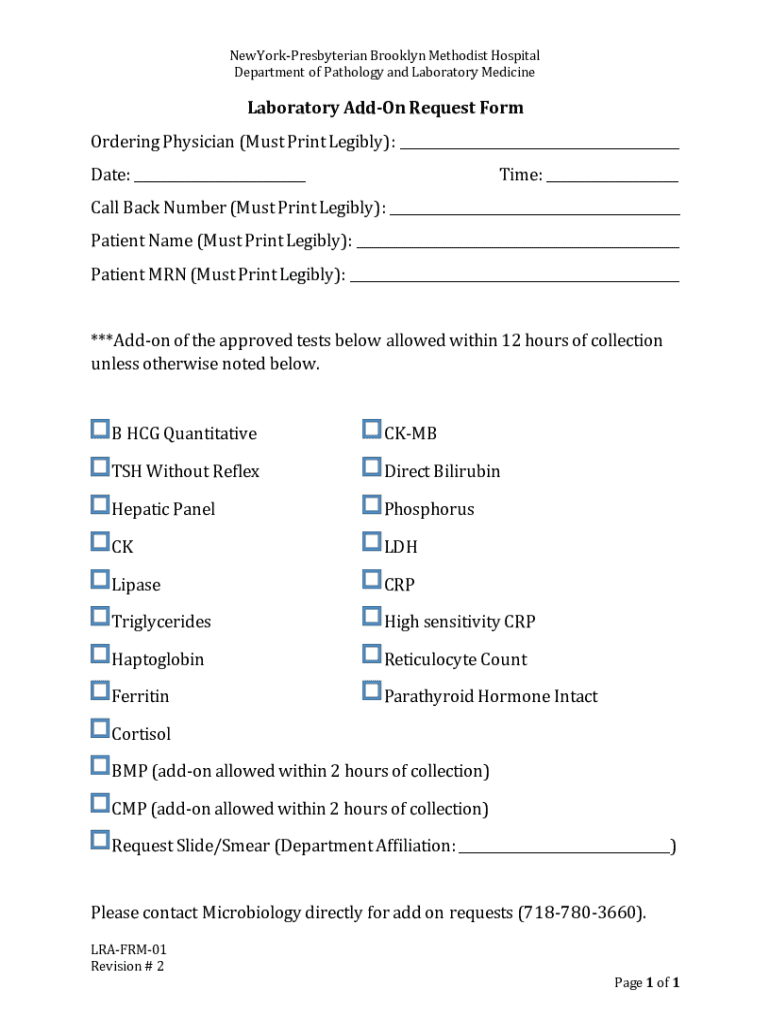 Fillable Online Laboratory Add-On Request Form Fax Email Print - pdfFiller