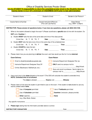 Fillable Online Office of Disability Services Proctor Sheet Fax Email ...