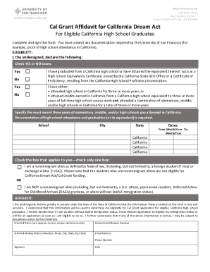 Fillable Online Cal Grant Affidavit for California Dream Act. Cal Grant ...