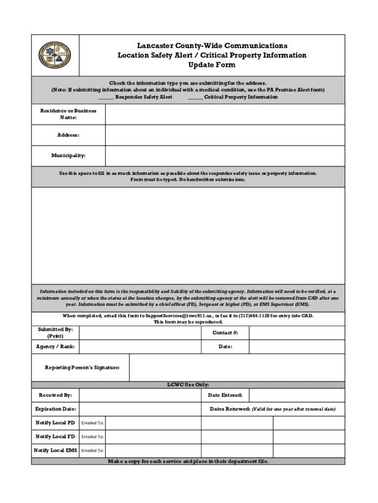 Fillable Online Lancaster County-Wide Communications Location Safety ...