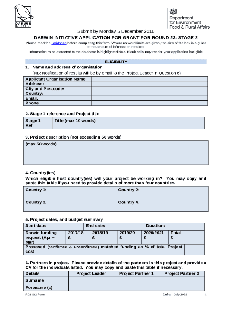 Get the free APP2 64 DARWIN INITIATIVE APPLICATION FOR ... Doc Template ...