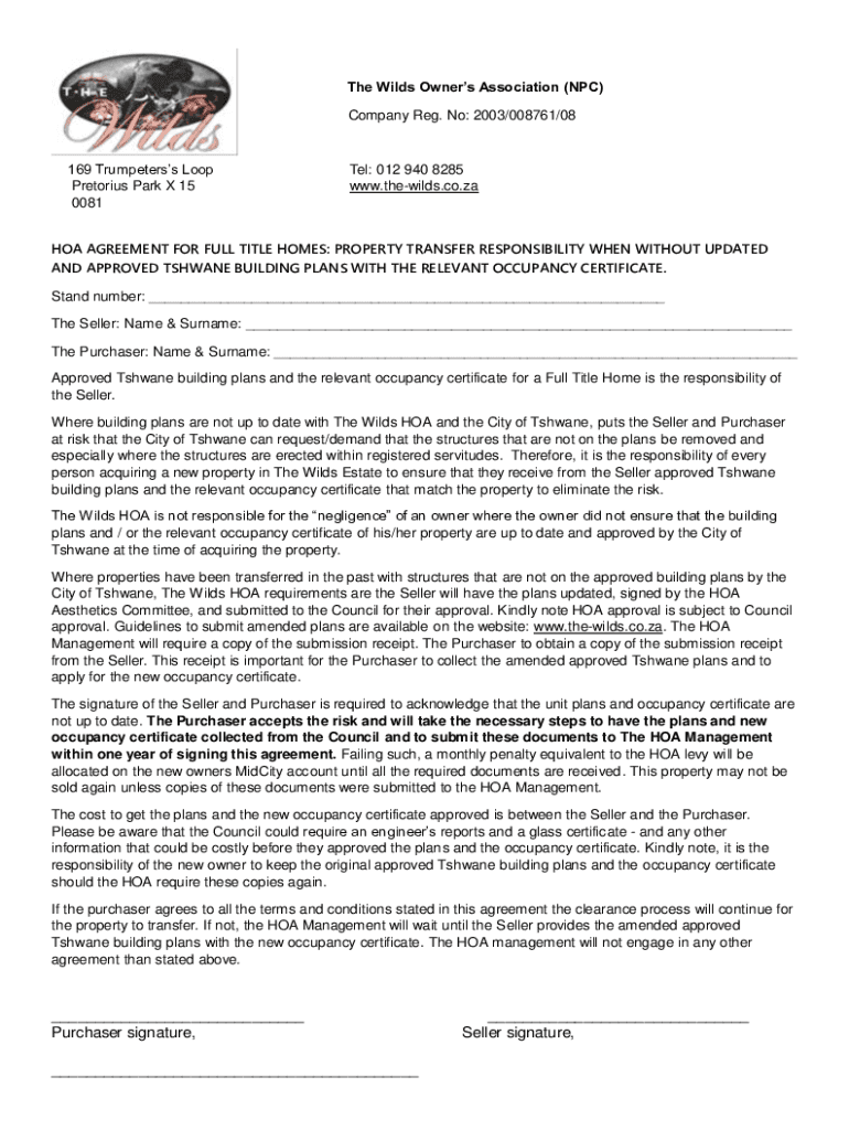 Fillable Online hoa agreement - full title homes Fax Email Print ...