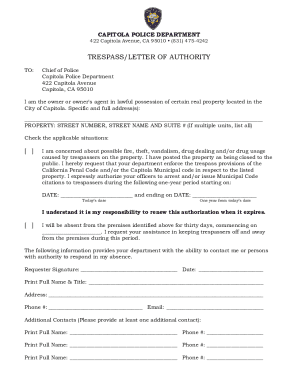 Fillable Online 2022 Trespass Letter of Authority Form and Instructions ...