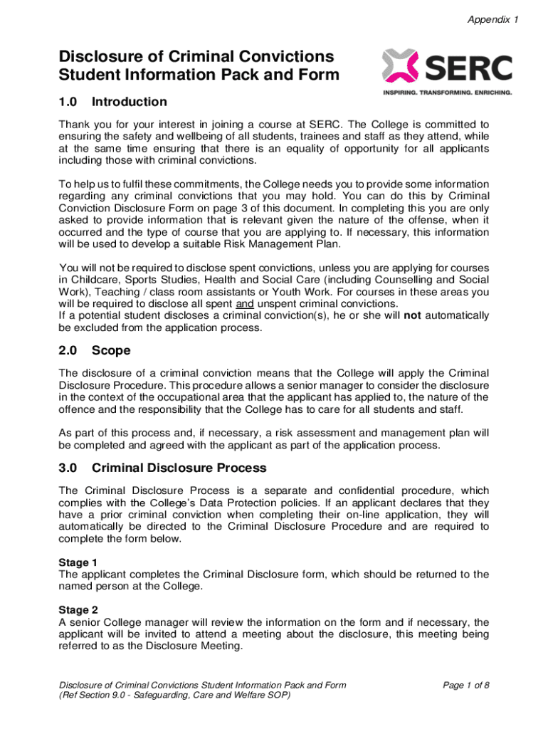 Fillable Online Disclosure of Criminal Convictions Student Information ... Fax Email Print ...
