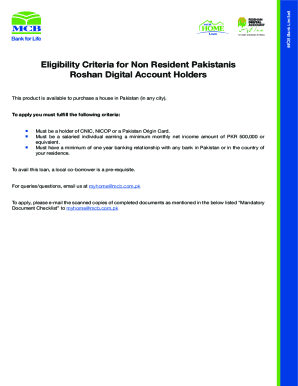 Fillable Online Eligibility Criteria for Non Resident Pakistanis Roshan Digital ... Fax Email ...