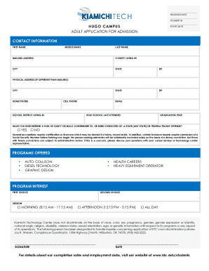 Fillable Online Application for Admission Adult Fax Email Print - pdfFiller