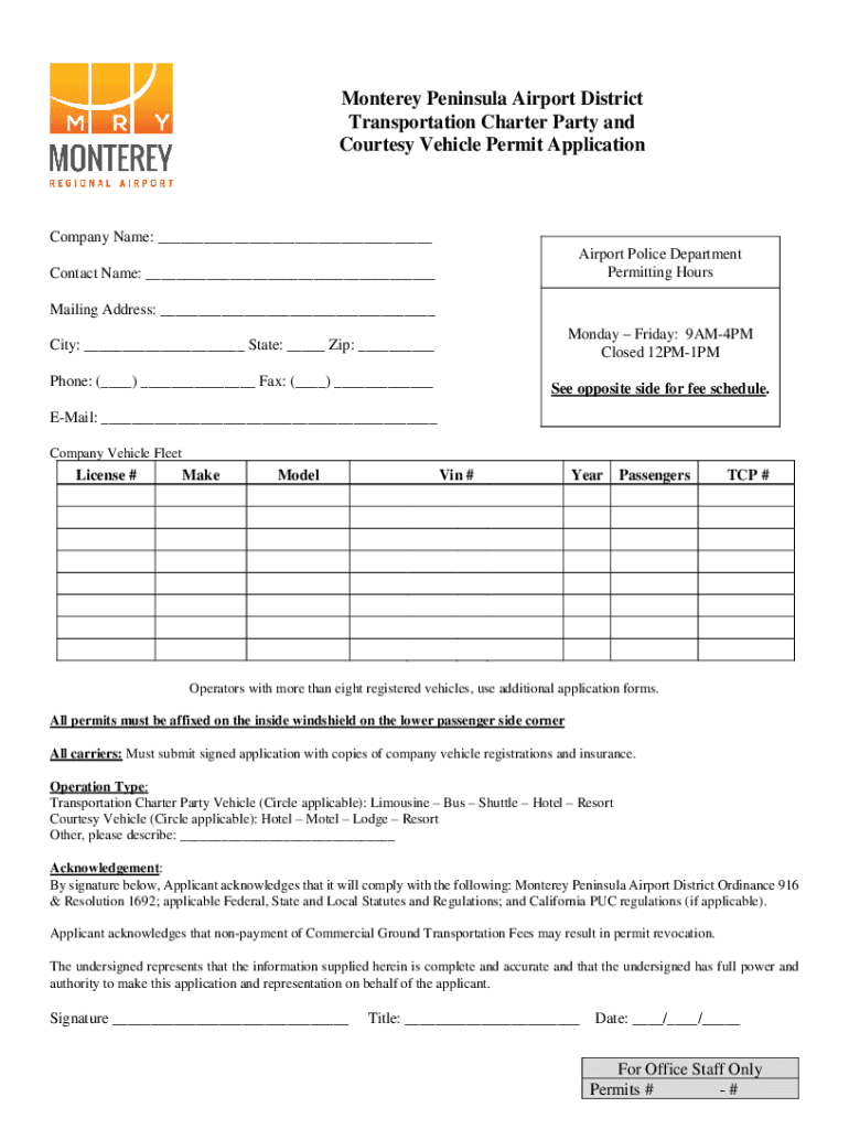 Fillable Online TCP & Courtesy Vehicle Operating Permit Fax Email Print ...