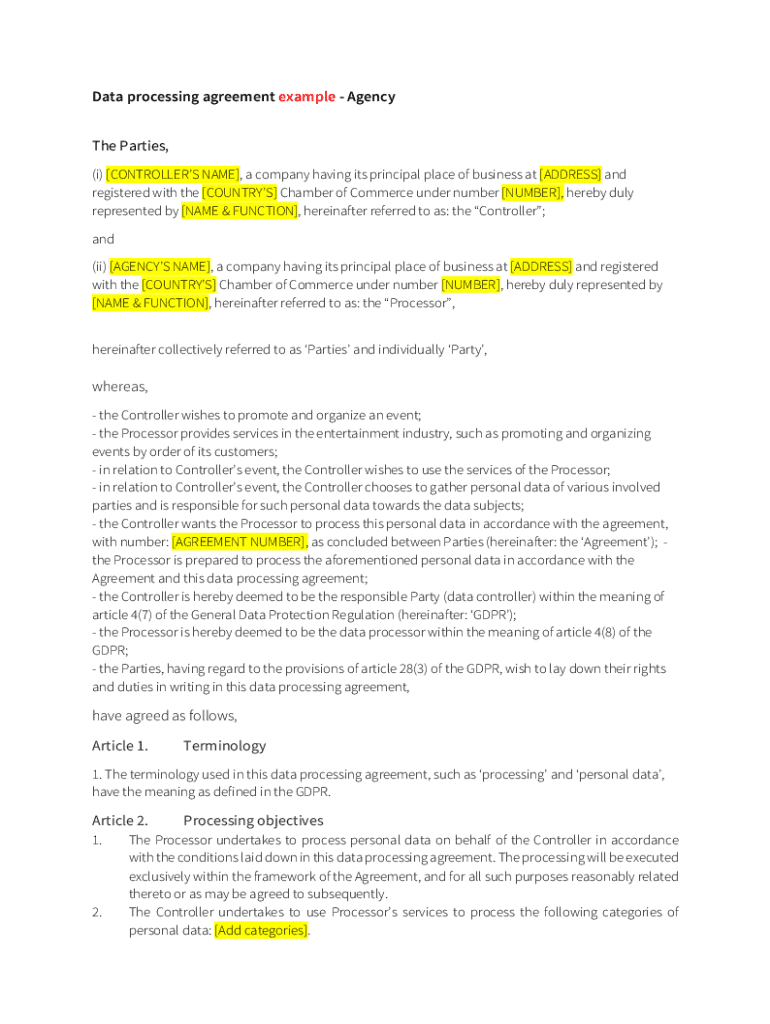 Fillable Online Annex 1 DPA template example - Agency-klant.docx Fax ...