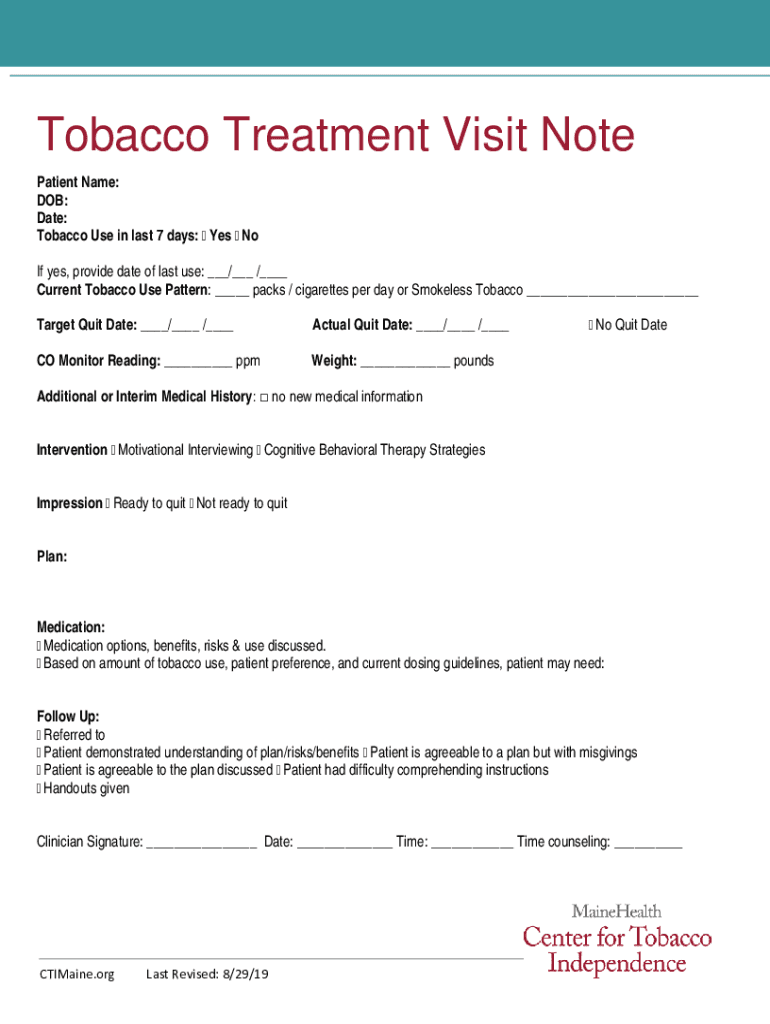 Fillable Online Integrated Primary Care Tobacco Use Cessation Sample ...