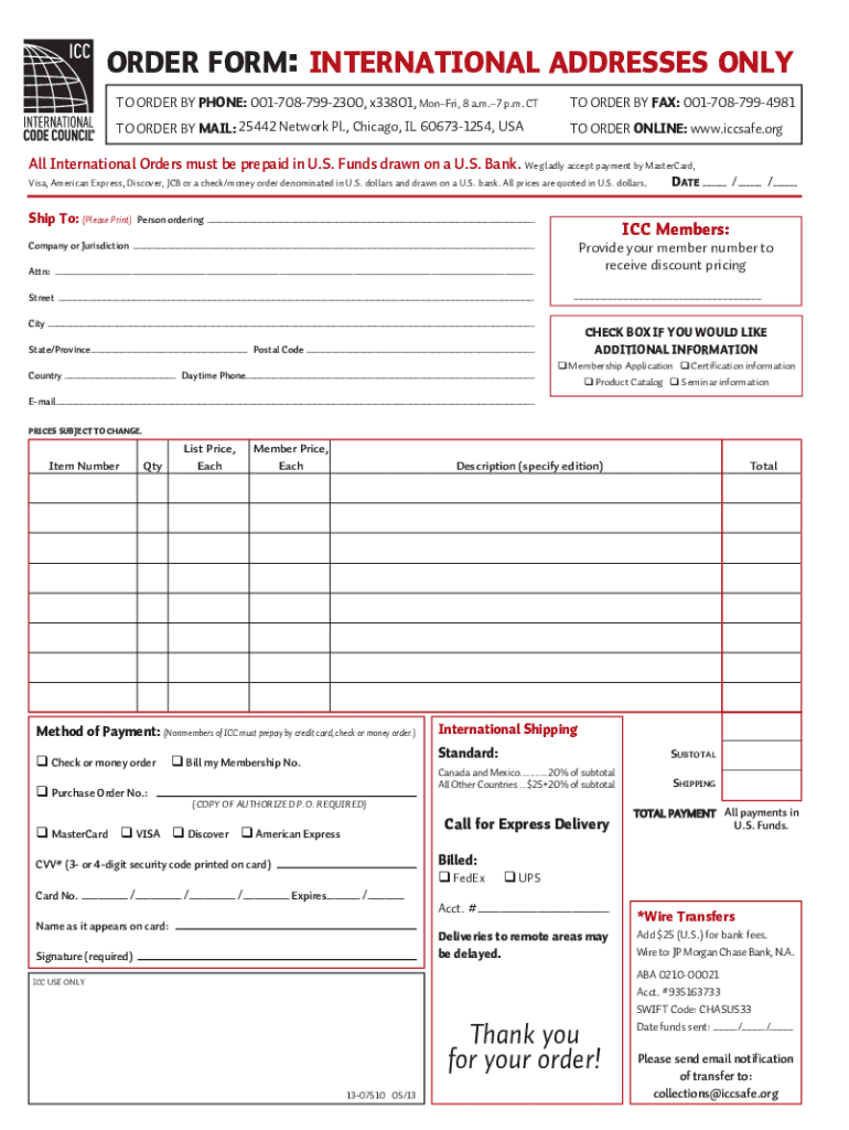 Fillable Online shop iccsafe order form : u.S. addreSSeS only Fax Email Print - pdfFiller