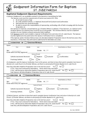 Fillable Online Godparent Information Form for Baptism Fax Email Print ...