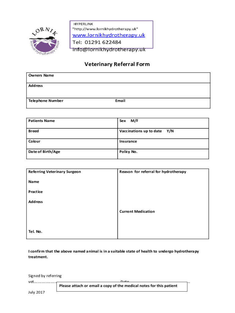 Fillable Online Veterinary Referral Form in Canton, MI Fax Email Print ...