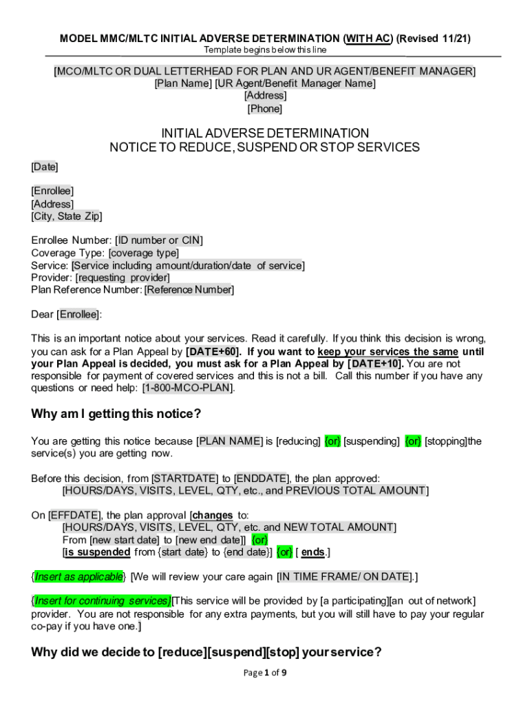 Fillable Online Initial Adverse Determination- Denial Notice - New York ...