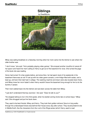 Fillable Online Siblings, Fourth Grade Reading Passage Fax Email Print ...