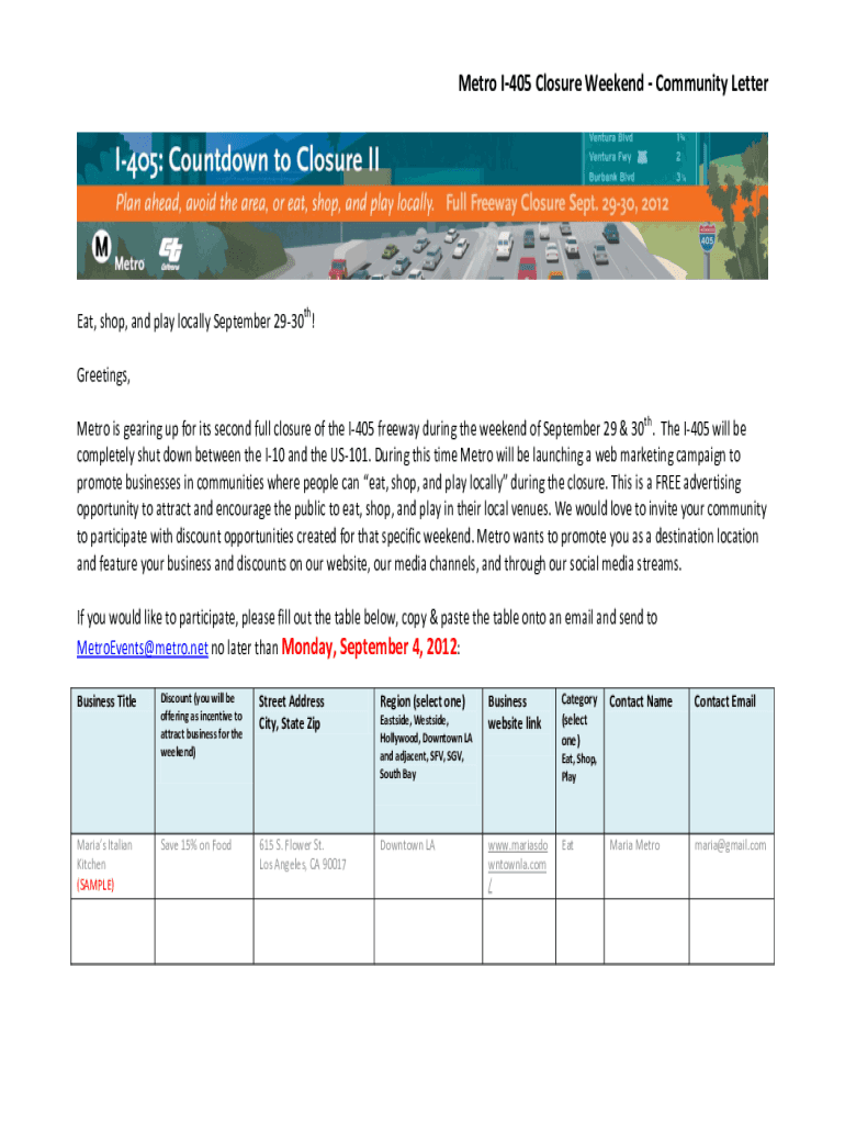 Fillable Online file lacounty Weekend I-405 closures, plus light rail ...