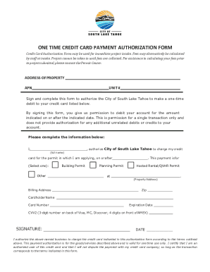 Fillable Online ONE TIME CREDIT CARD PAYMENT AUTHORIZATION FORM Fax ...