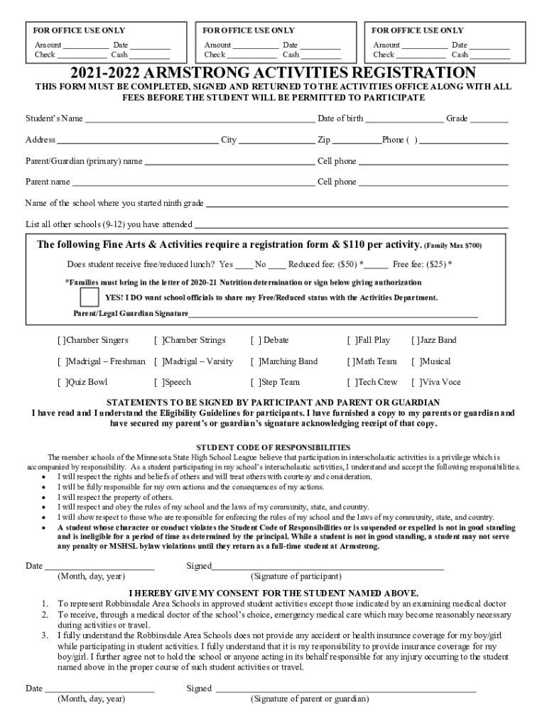 Fillable Online Registration - Armstrong High School - ahs.rdale.org ...