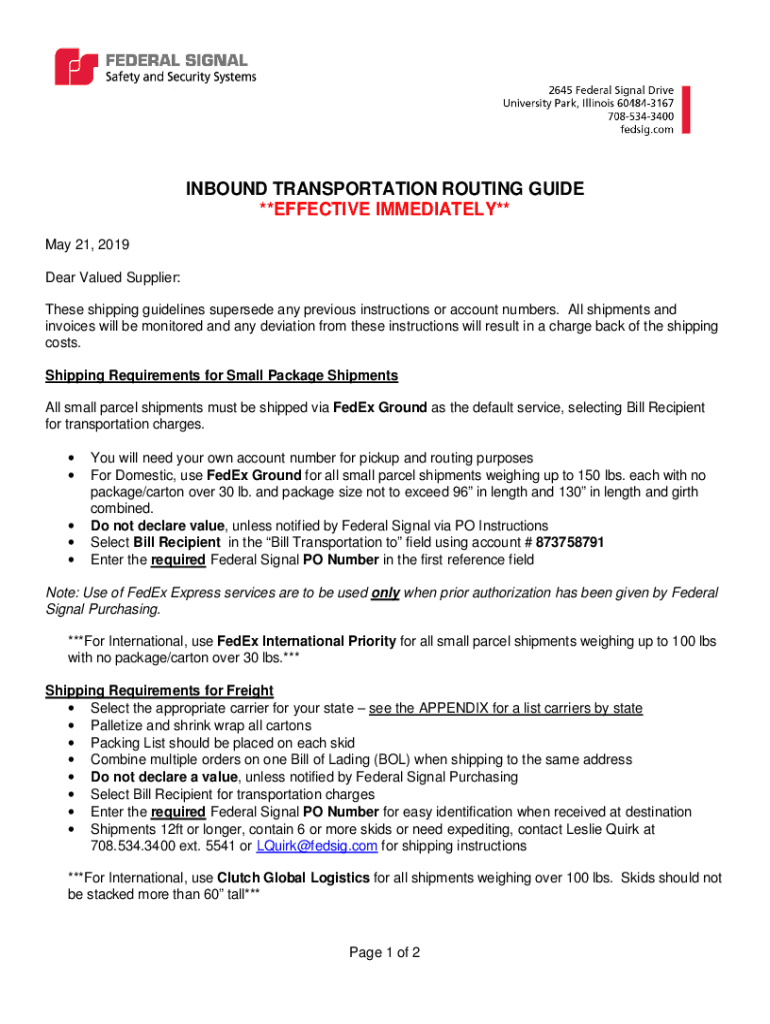Fillable Online Inbound Routing Guide and Policies for Shipments Fax ...