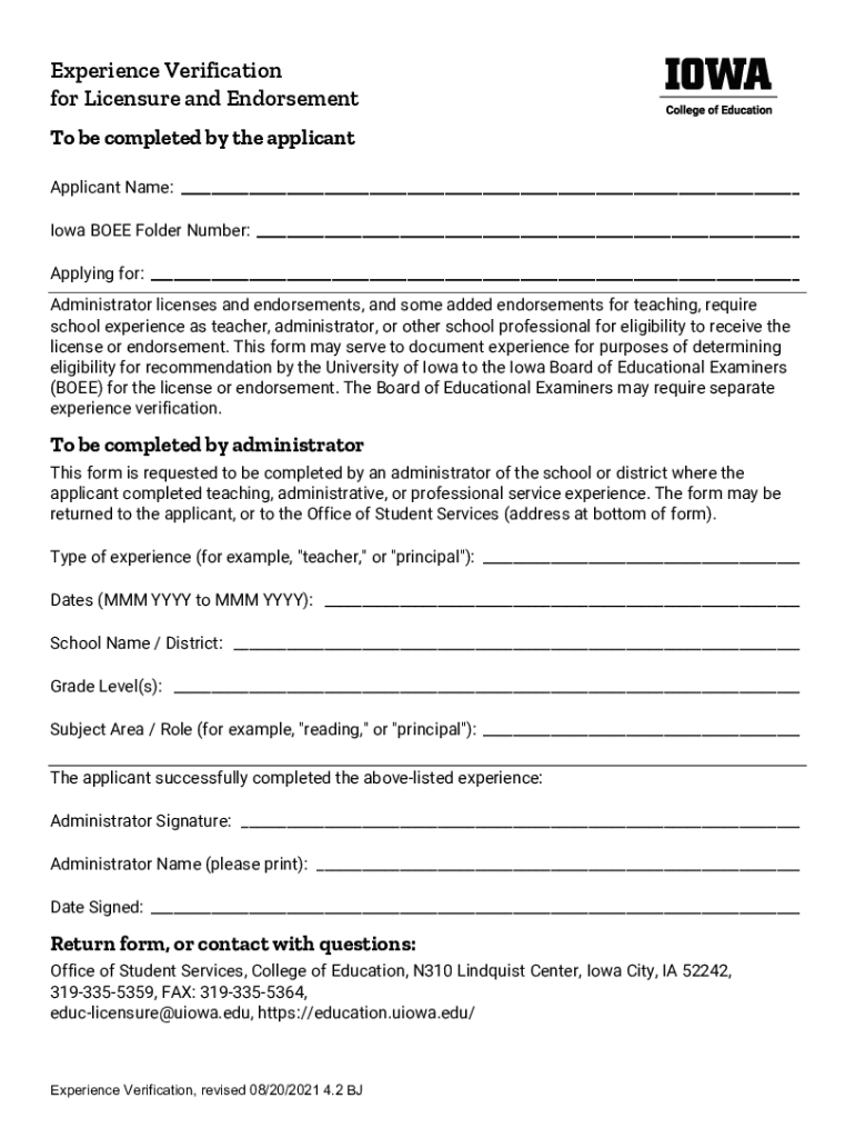 Fillable Online education uiowa License and Authorization InformationIowa Board of ... Fax Email ...