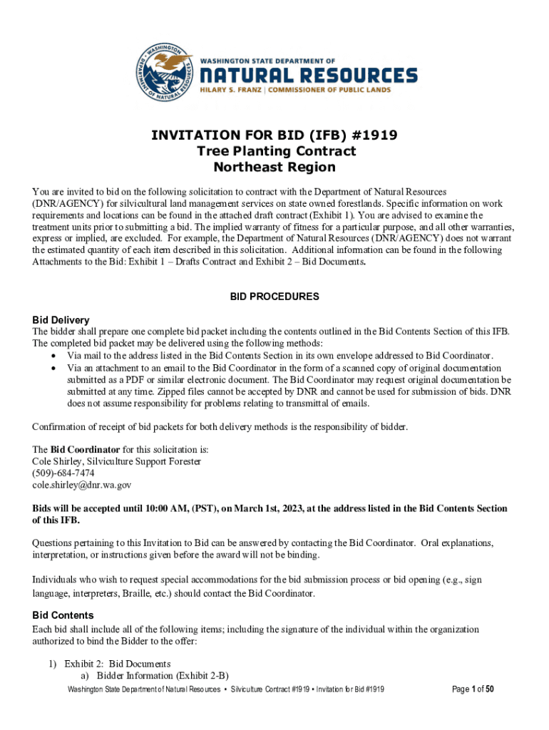Fillable Online INVITATION FOR BID (IFB) #1919 Tree Planting Contract ...