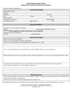 Fillable Online Salina Regional Health Center Application for ...