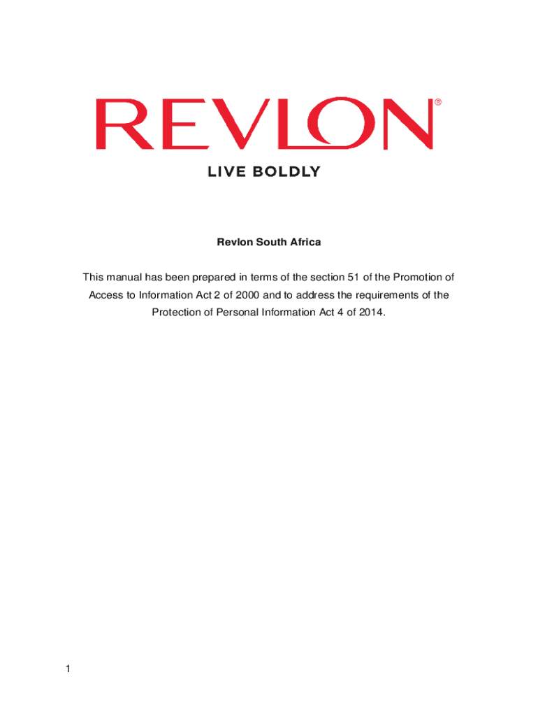 Fillable Online 1 Revlon South Africa This manual has been prepared in ... Fax Email Print ...