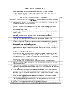 Fillable Online EMPLOYMENT VISA CHECKLIST Issued to applicants who will ...
