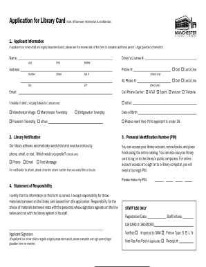 Fillable Online Application for Library Card Note: All borrower ...