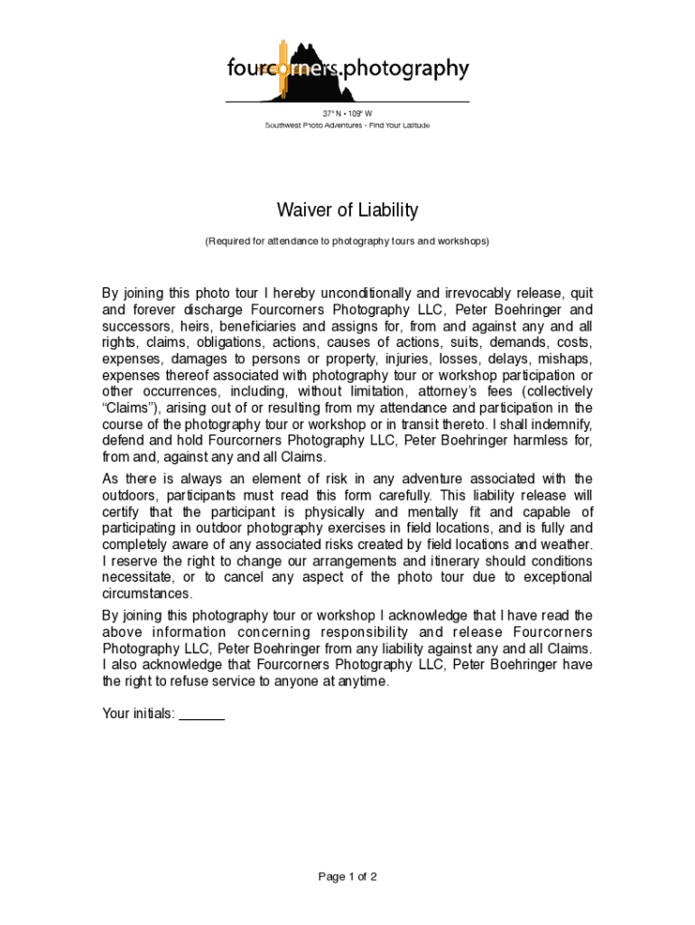 Fillable Online Release of Liability and Photography Release Waiver ...