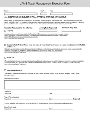 Fillable Online UAMS Travel Management Exception Form Fax Email Print - pdfFiller