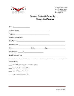 Fillable Online Student Contact Information Change Notification Fax ...