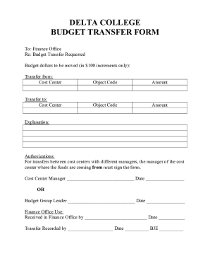 Fillable Online Budget transfer form (PDF) Fax Email Print - pdfFiller
