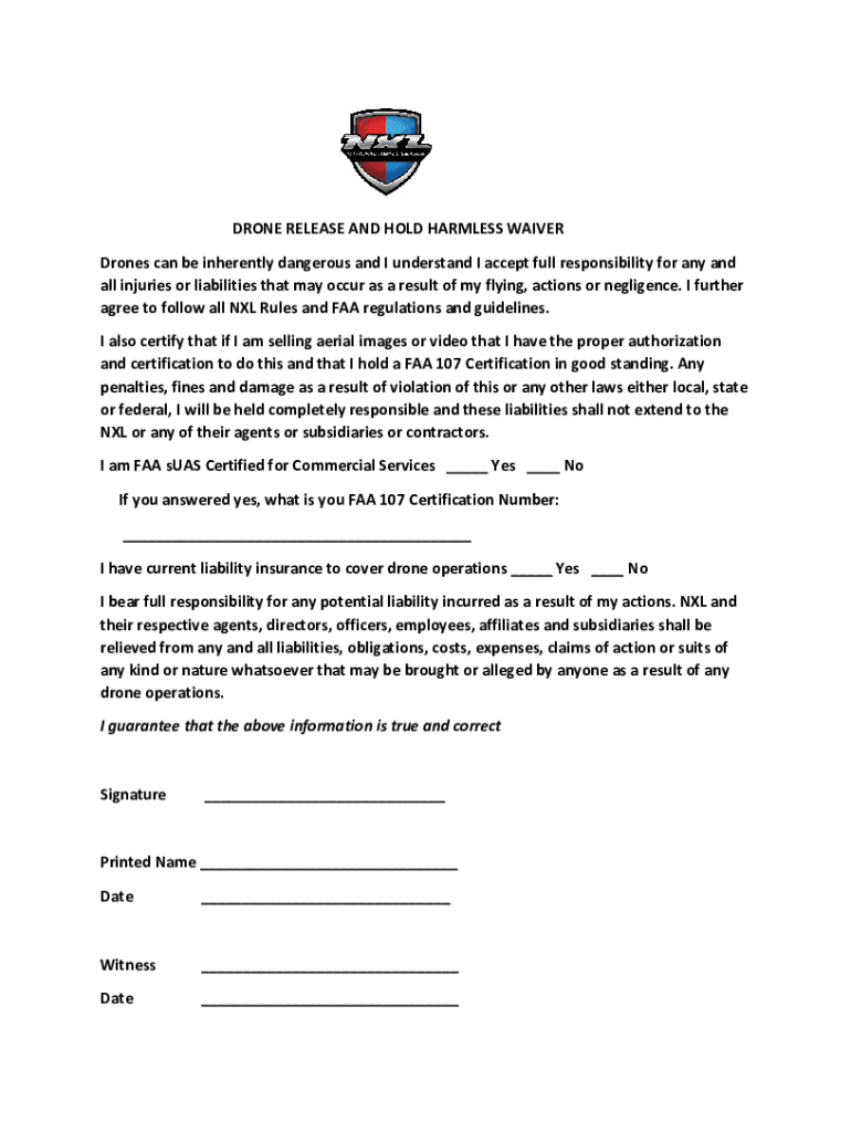 Fillable Online DRONE RELEASE AND HOLD HARMLESS WAIVER -v4 Fax Email ...