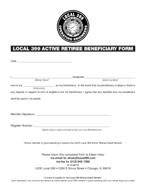 Fillable Online LOCAL 399 ACTIVE RETIREE BENEFICIARY FORM Fax Email ...