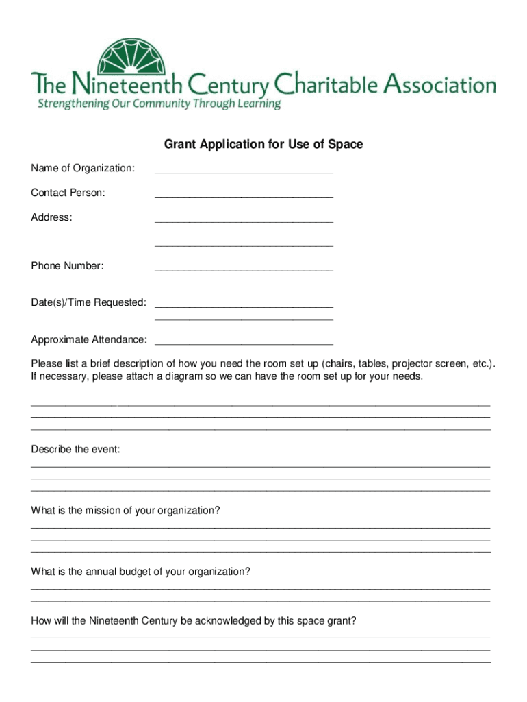 Fillable Online Grant Application for Use of Space Fax Email Print ...