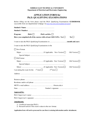 Fillable Online eee metu edu APPLICATION FORM for Ph.D. QUALIFYING ...