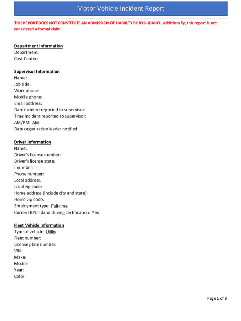 Fillable Online Vehicle Accidents - Risk Management and Safety Fax ...
